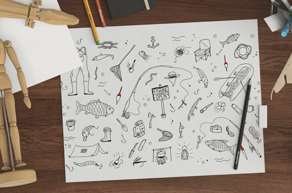 Fishing Doodle Set+Seamless Patterns – MasterBundles