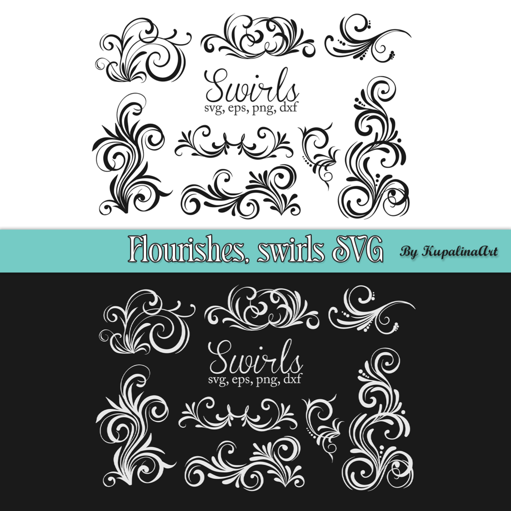 Flourishes Svg, Swirls Svg, Black And White Colors – MasterBundles