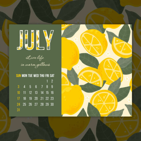 Free July Calendar with Lemons – MasterBundles
