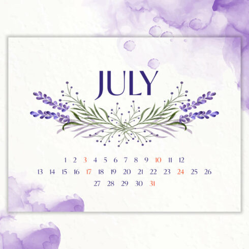 Free Editable July Calendar Lavender – MasterBundles