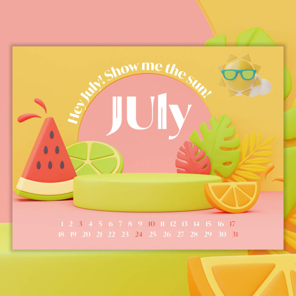 Free Watermelon July Calendar – MasterBundles