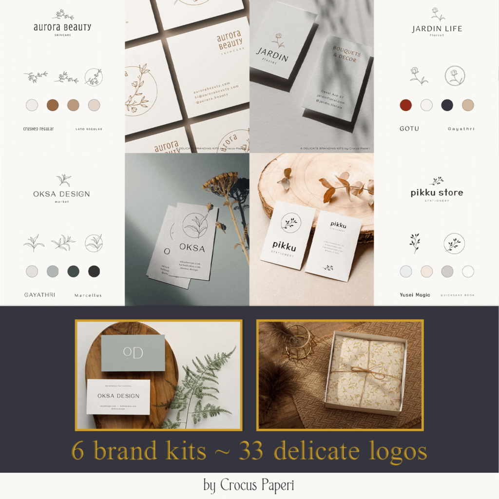 33 Delicate Logos ~ 6 Brand Kits – MasterBundles