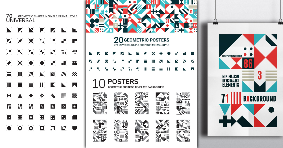 20 Geometric Posters & 70 Shapes – MasterBundles