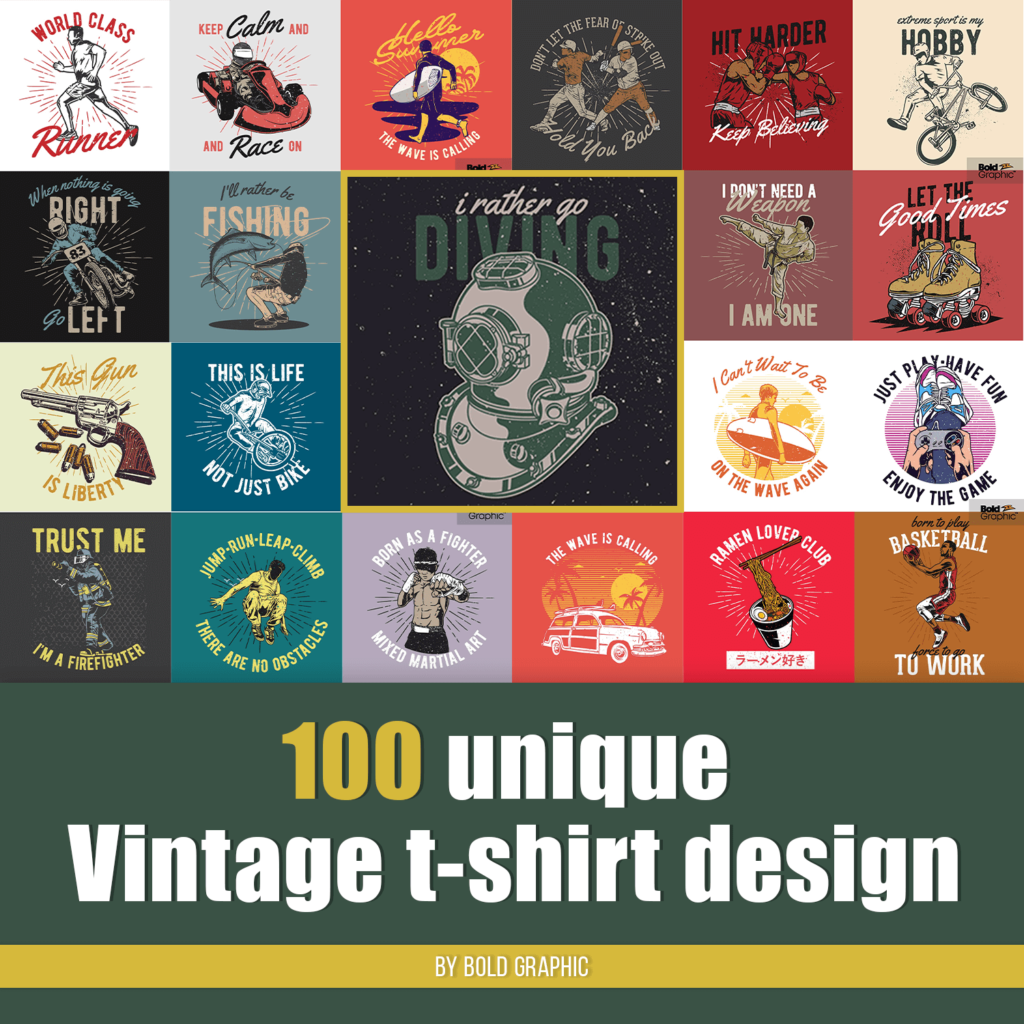 100 Unique Vintage T-shirt Design – MasterBundles