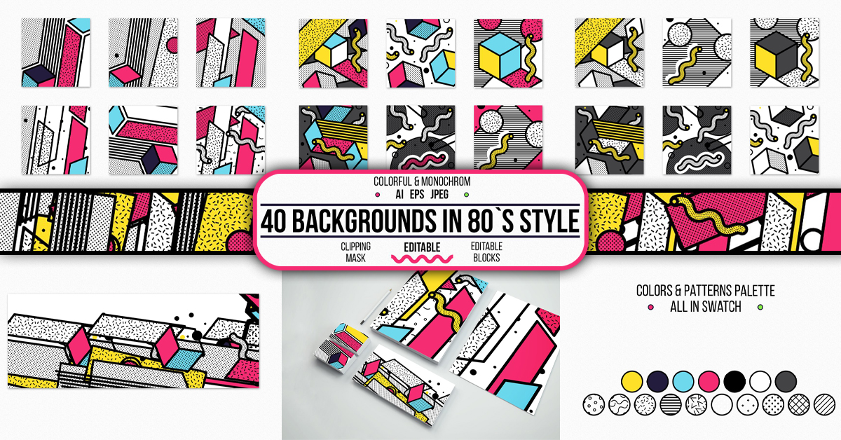 40 Vector Bright Backgrounds In 80s – MasterBundles