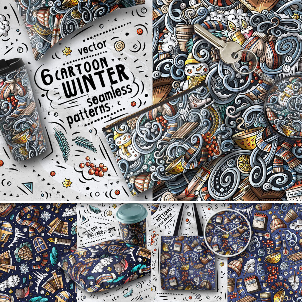 6 Winter Cartoon Seamless Patterns – MasterBundles