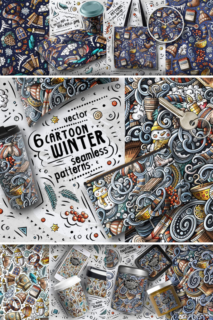6 Winter Cartoon Seamless Patterns – MasterBundles