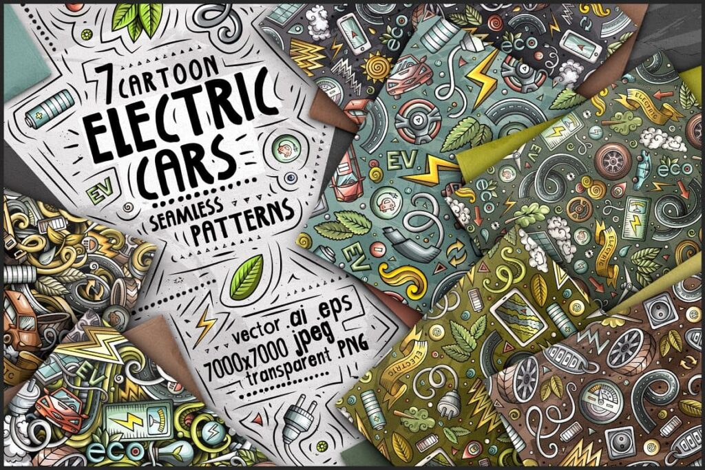 7 Electric Cars Seamless Patterns – MasterBundles