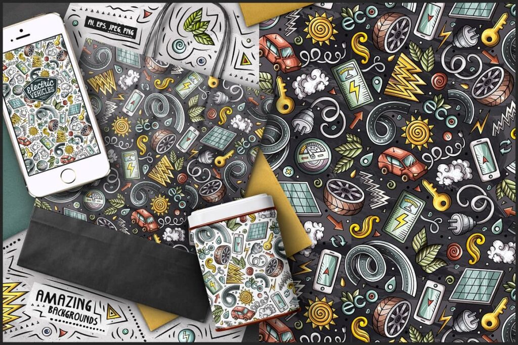 7 Electric Cars Seamless Patterns – MasterBundles