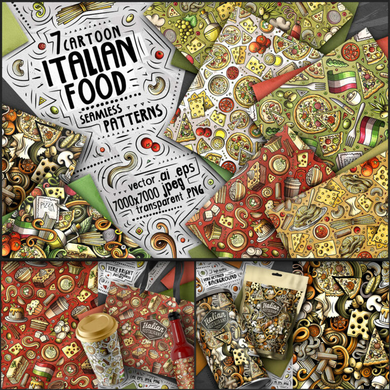 7 Italian Food Seamless Patterns – MasterBundles