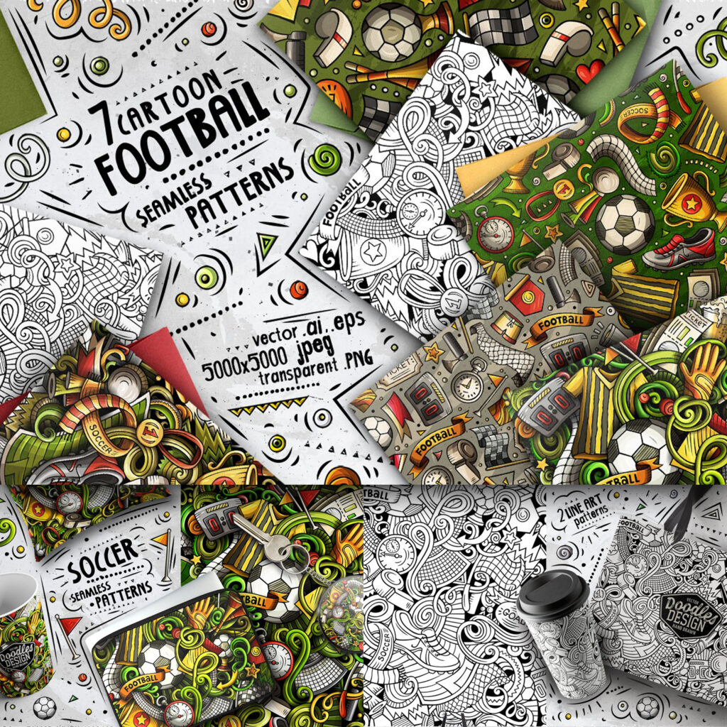 7 Soccer Doodle Seamless Patterns – MasterBundles