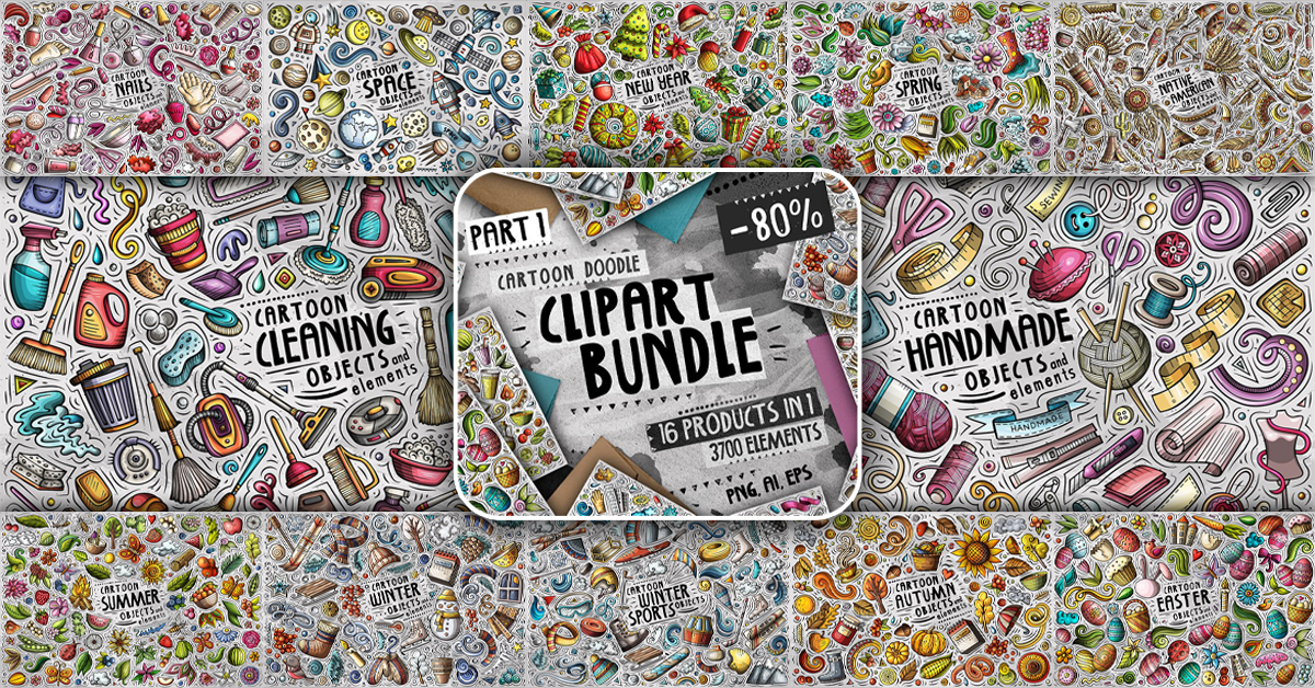 Cartoon Doodle Clipart Bundle 85% OFF – MasterBundles