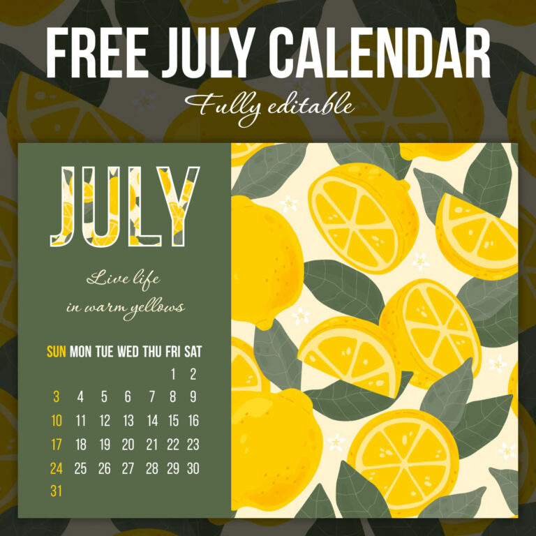 Free July Calendar with Lemons – MasterBundles
