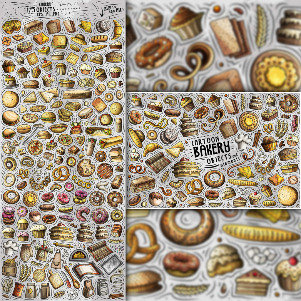 Bakery Products Cartoon Objects Set – MasterBundles
