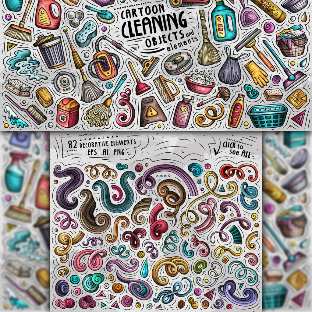 Cleaning Cartoon Objects Set – MasterBundles