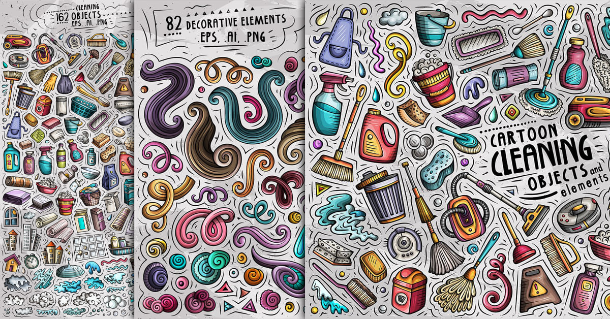 Cleaning Cartoon Objects Set – MasterBundles