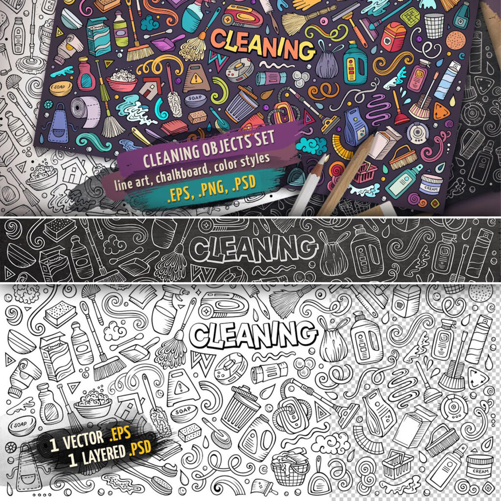 Cleaning Cartoon Objects Set | Master Bundles