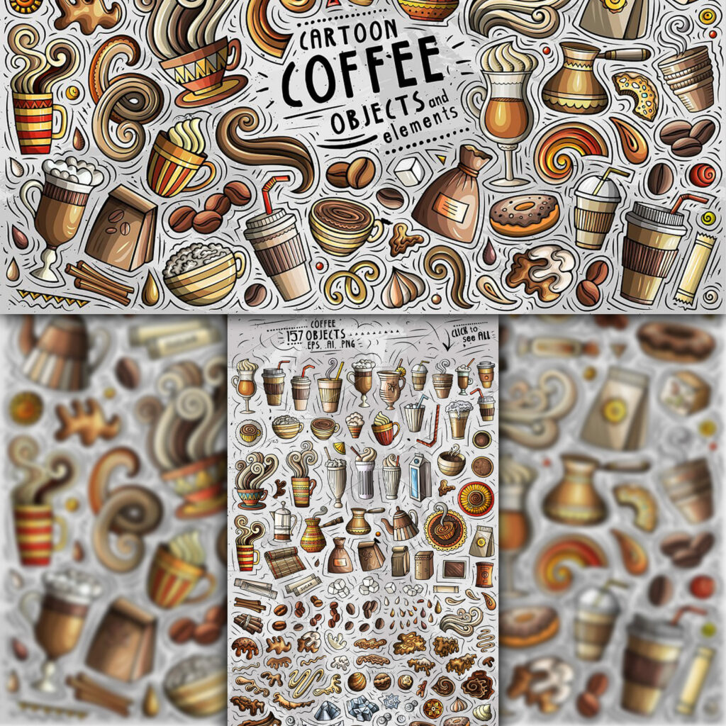 Coffee Cartoon Vector Objects Set – MasterBundles