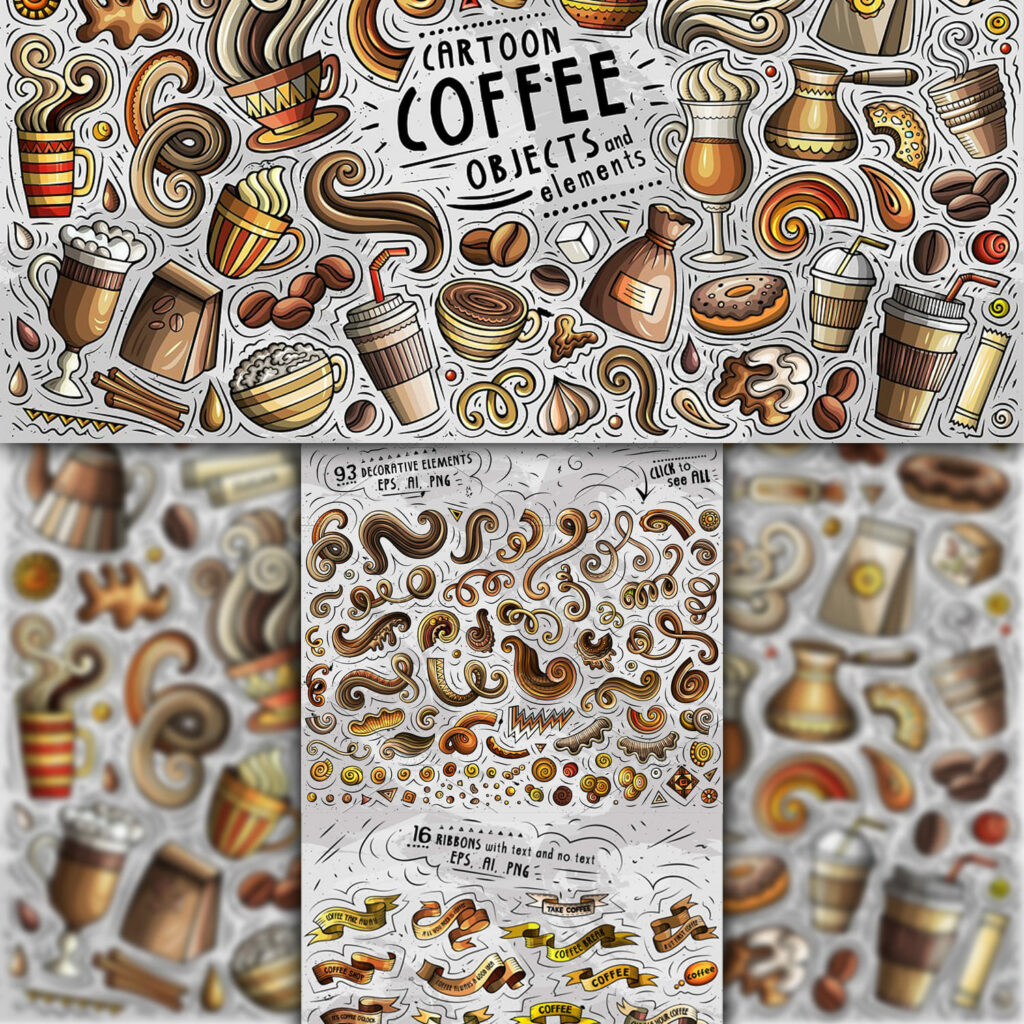 Coffee Cartoon Vector Objects Set – MasterBundles