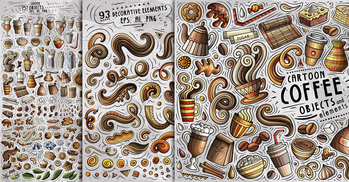 Coffee Cartoon Vector Objects Set – MasterBundles