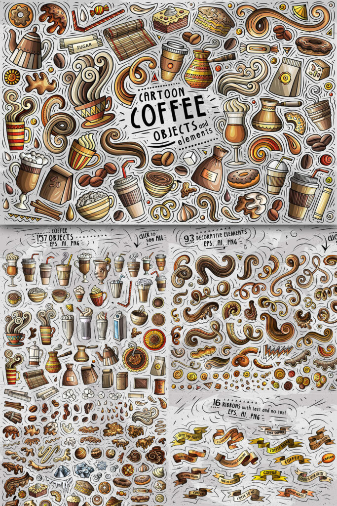 Coffee Cartoon Vector Objects Set – MasterBundles