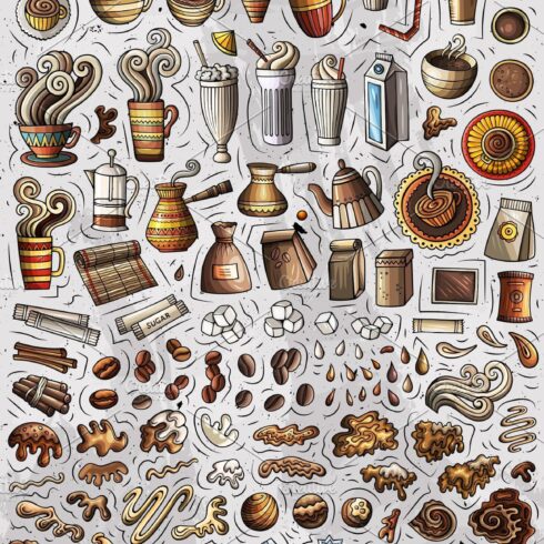 Coffee Cartoon Vector Objects Set | Master Bundles