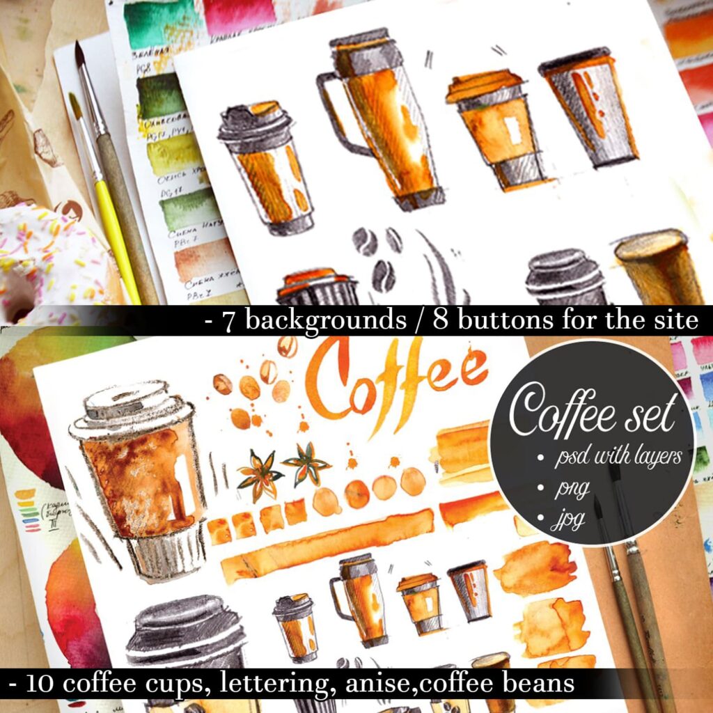 Coffee Cartoon Vector Objects Set – MasterBundles