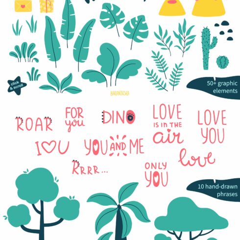 Dino Love Clipart and Patterns | Master Bundles