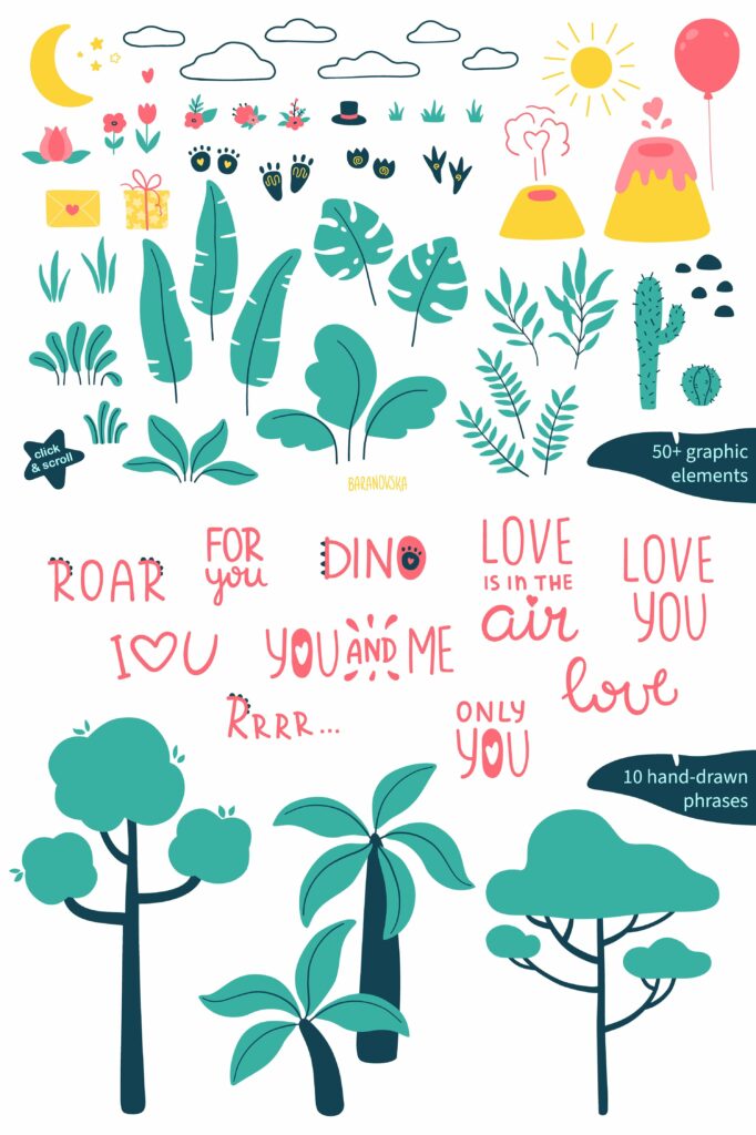 Dino Love Clipart and Patterns – MasterBundles