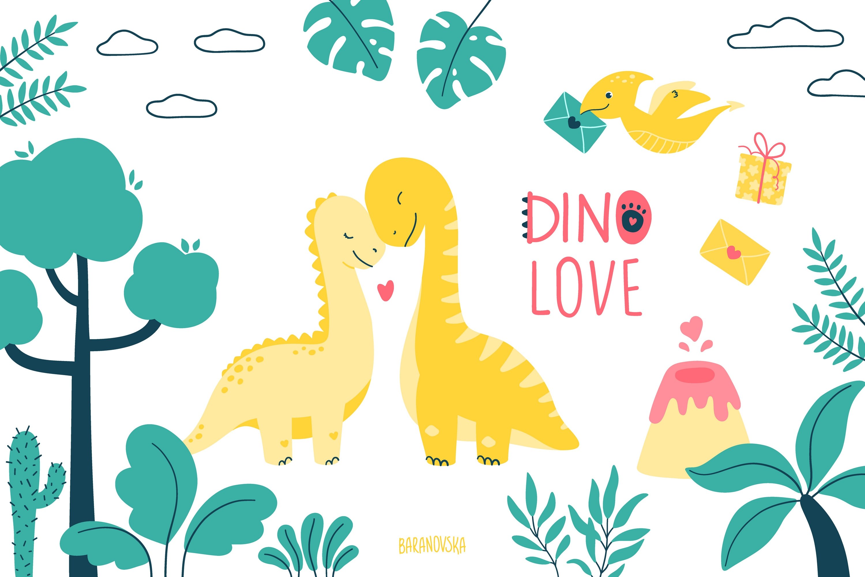 Dino Love Clipart and Patterns – MasterBundles