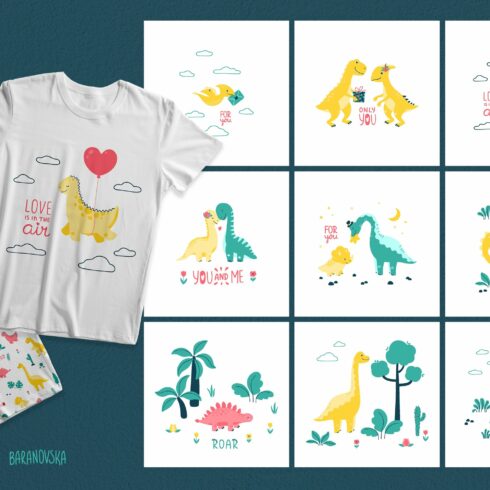 Dino Love Clipart and Patterns | Master Bundles