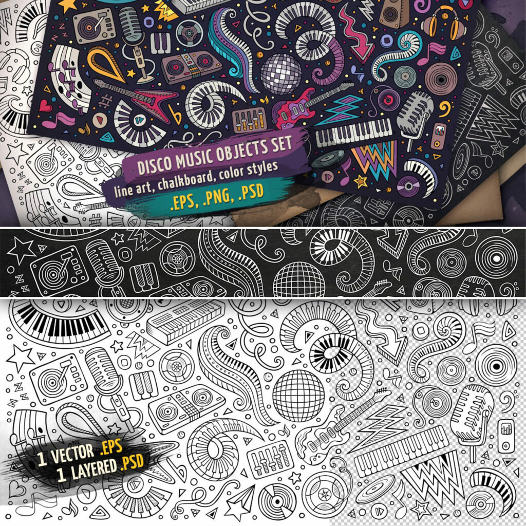 Disco Music Objects & Elements Set – MasterBundles