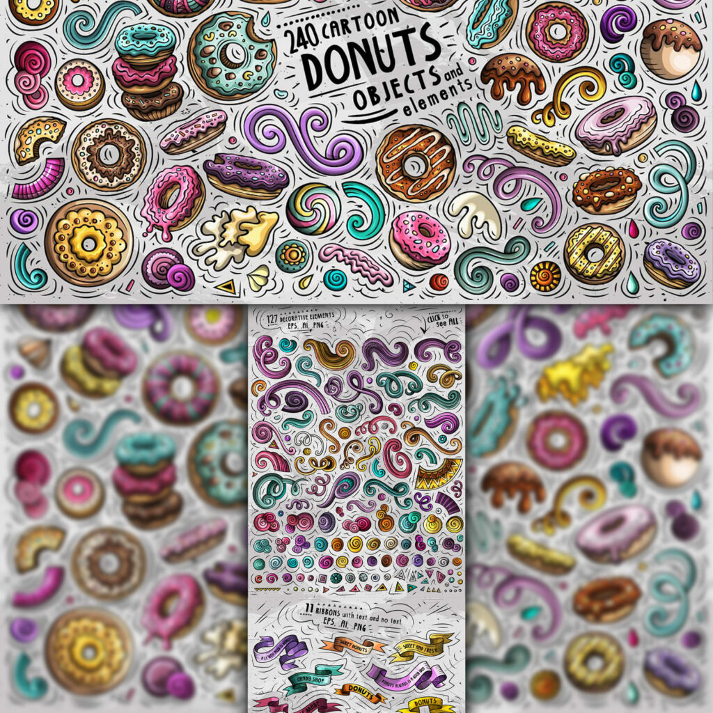 Donuts Cartoon Vector Objects Set – MasterBundles