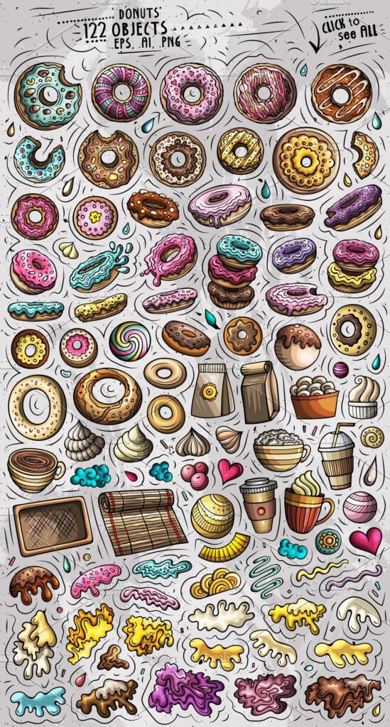 Donuts Cartoon Vector Objects Set – MasterBundles