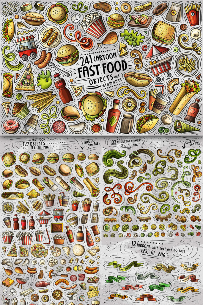 Fast Food Cartoon Objects Set – MasterBundles