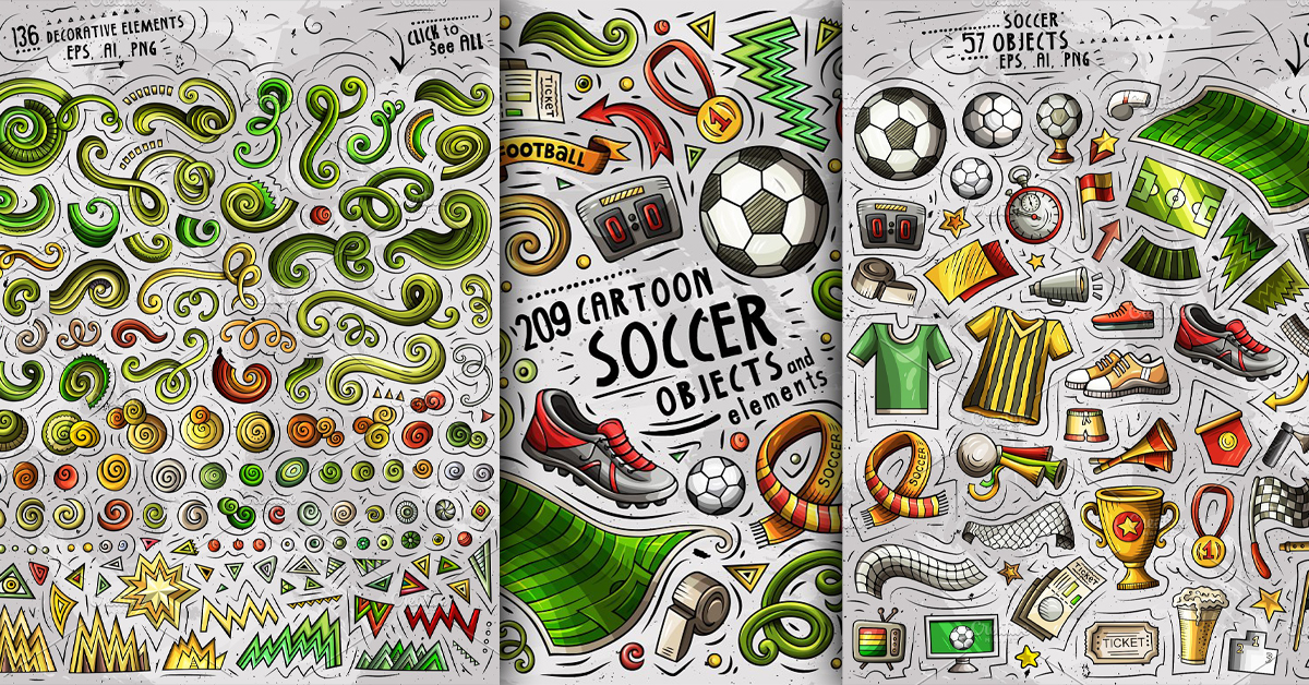 Football Cartoon Objects Set – MasterBundles