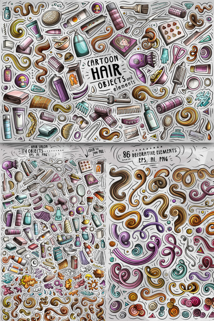 Hair Salon Cartoon Objects Set – MasterBundles