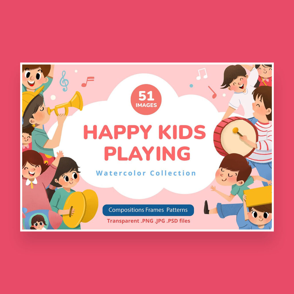 Happy Kids Playing Set Watercolor – MasterBundles