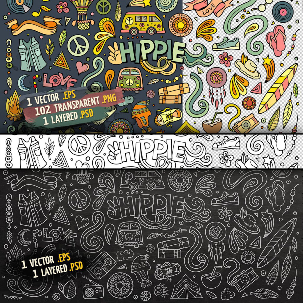 Hippie Objects & Elements Set – MasterBundles