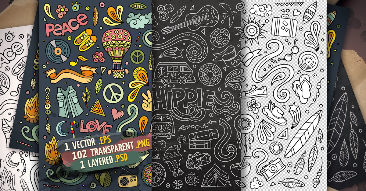 Hippie Objects & Elements Set – MasterBundles