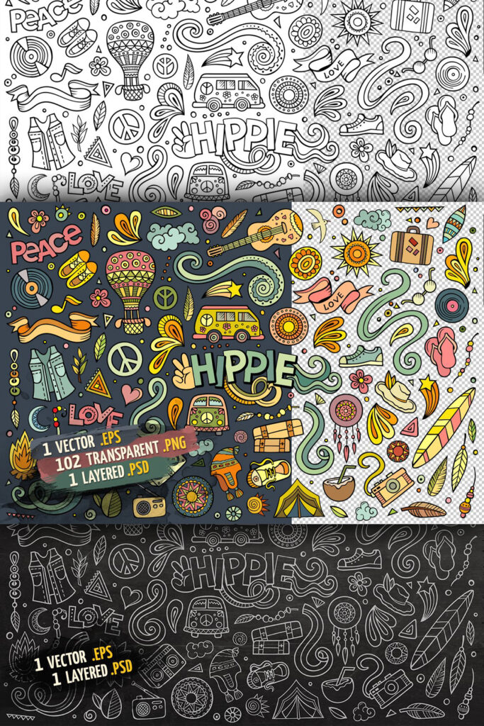Hippie Objects & Elements Set – MasterBundles