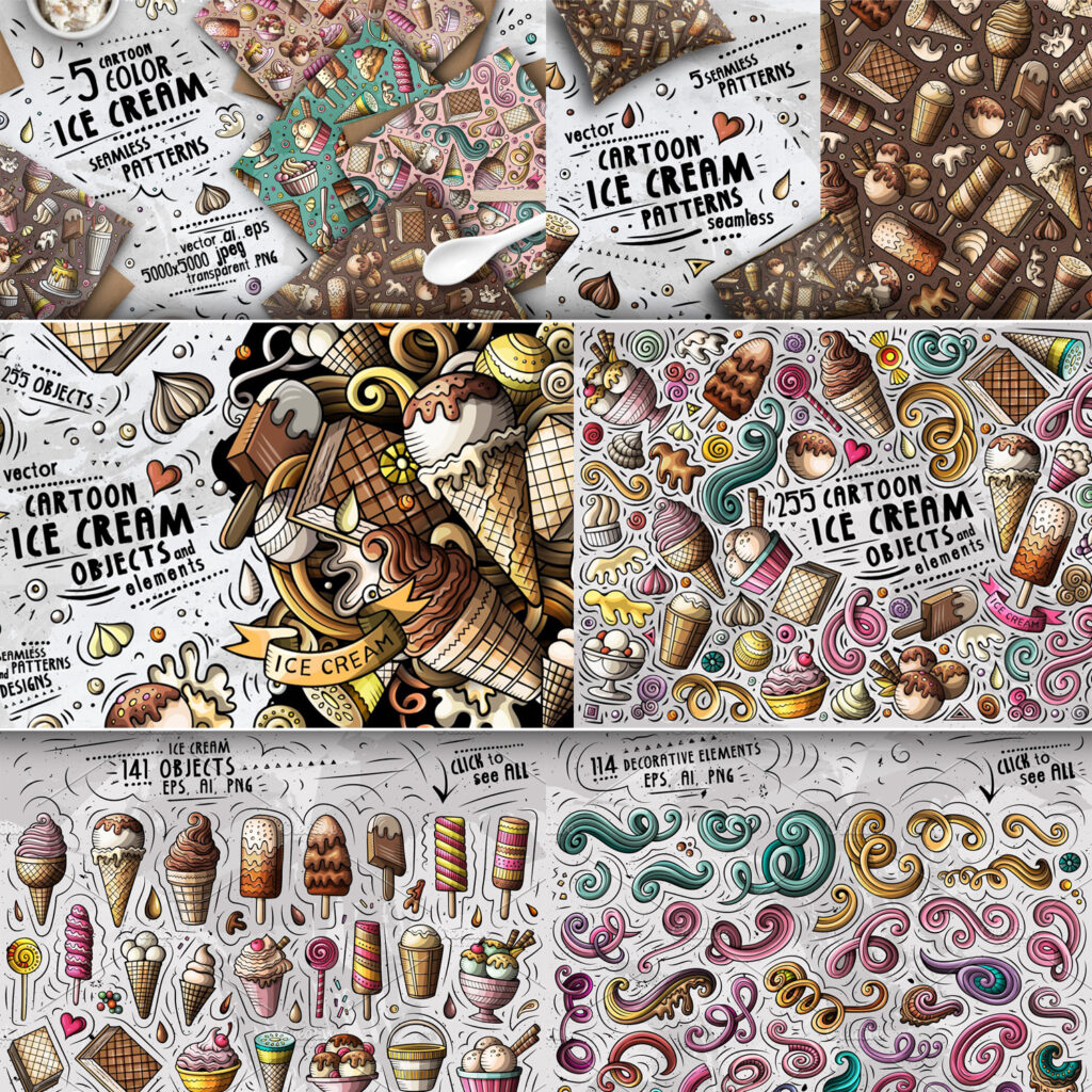 Ice Cream Cartoon Doodle Big Pack – MasterBundles