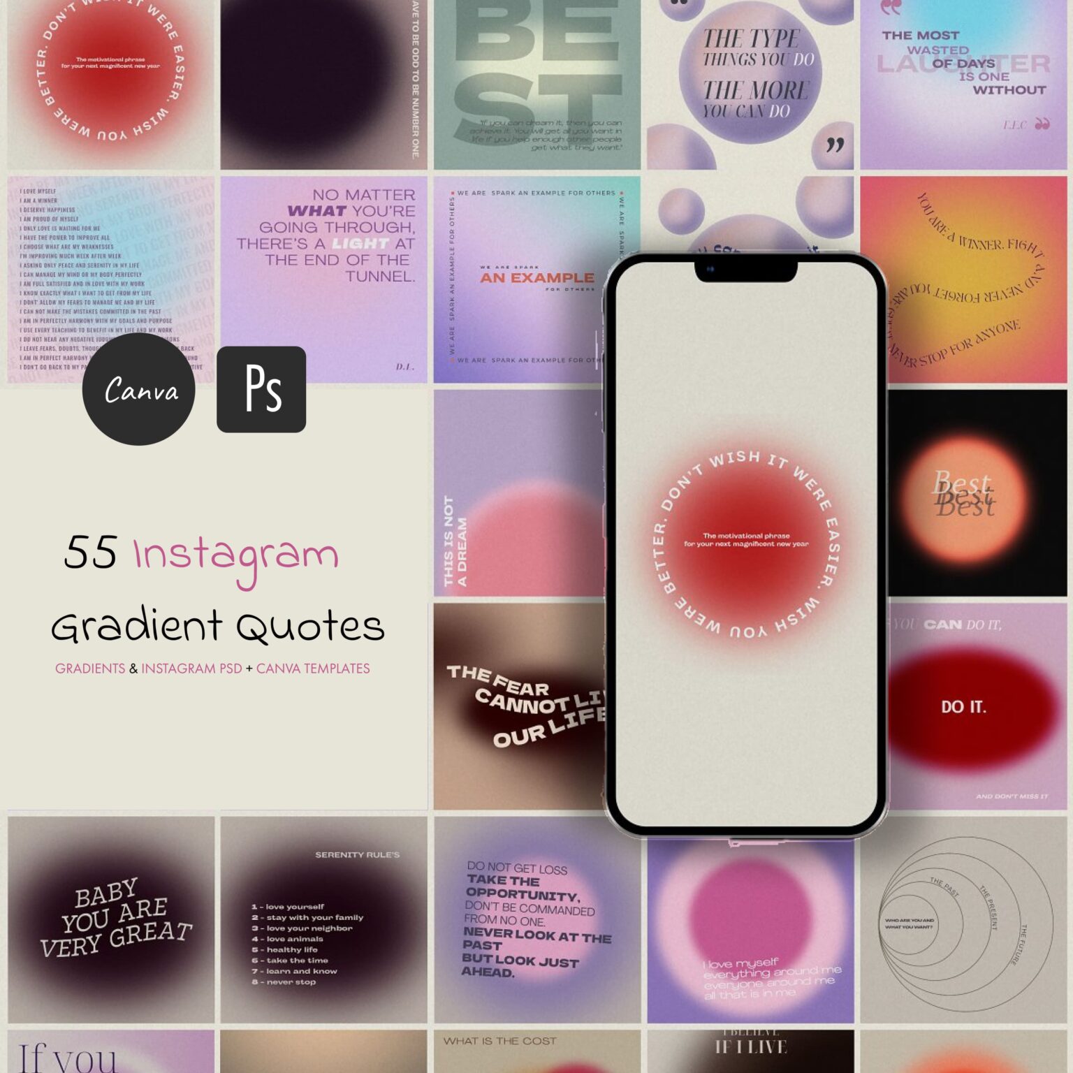 Instagram Gradient Quotes PS + Canva – MasterBundles