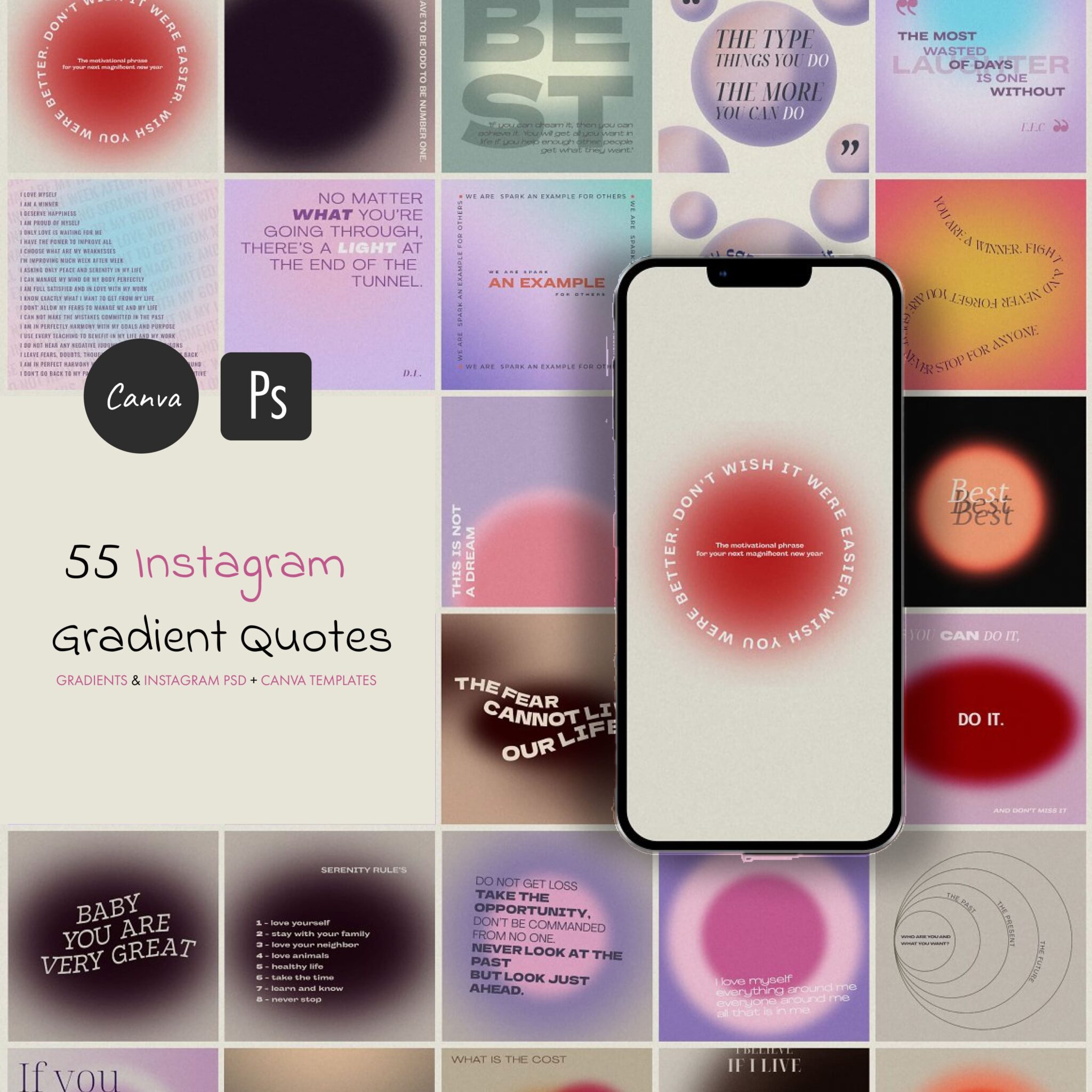 Instagram Gradient Quotes PS + Canva – MasterBundles