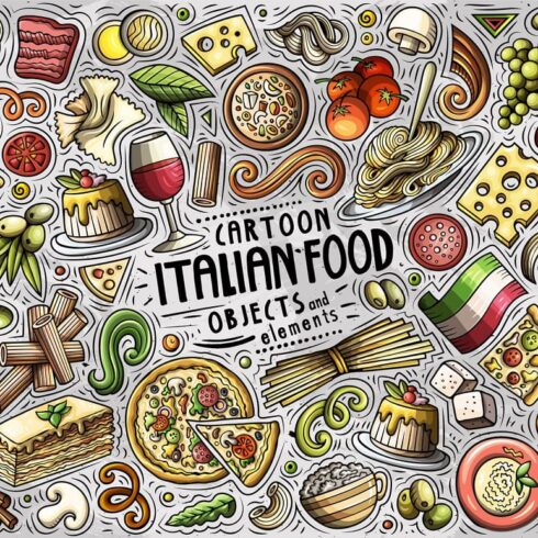 Italian Food Cartoon Objects Set | MasterBundles
