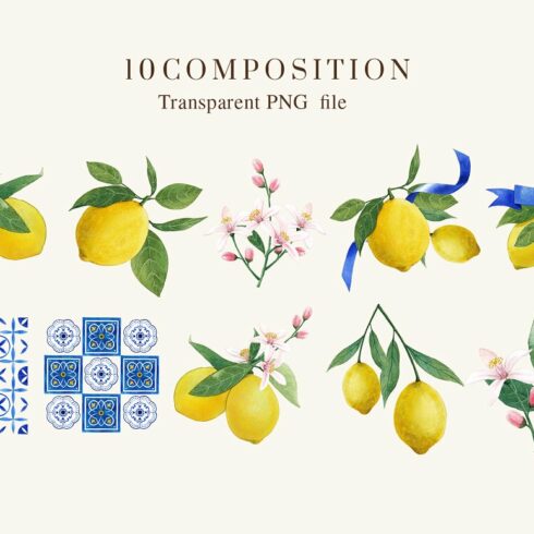 Italian Lemon Tile Watercolor | Master Bundles