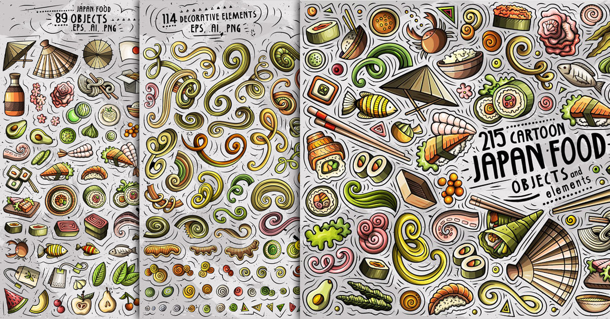 Japan Food Cartoon Objects Set – MasterBundles