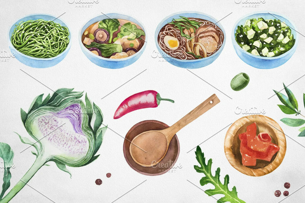 Japanese Food. Watercolor and Ink – MasterBundles