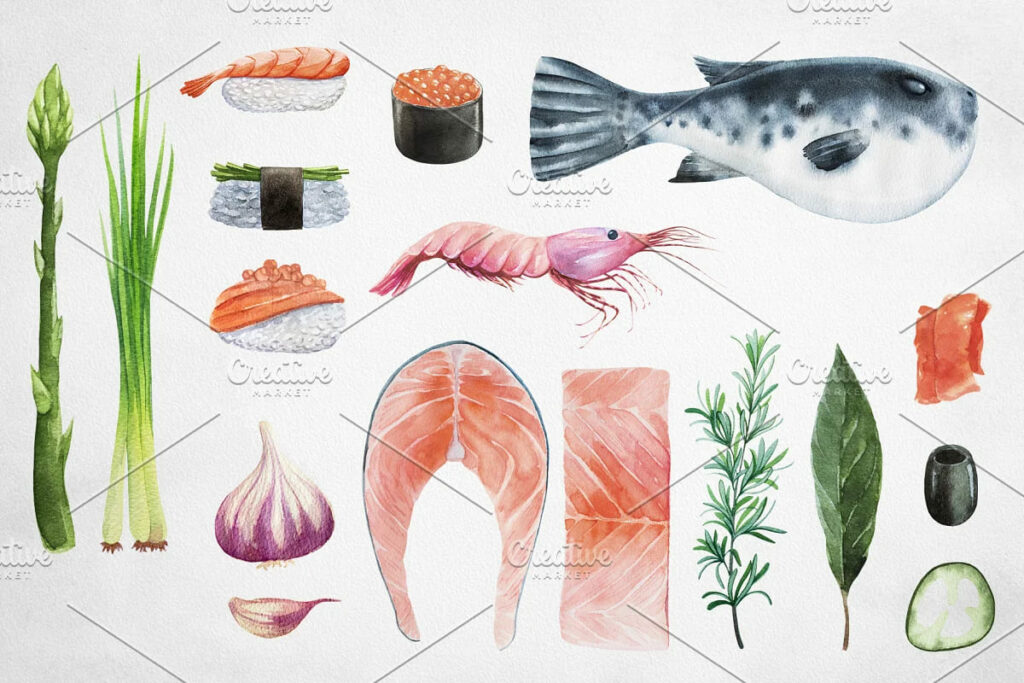 Japanese Food. Watercolor and Ink – MasterBundles