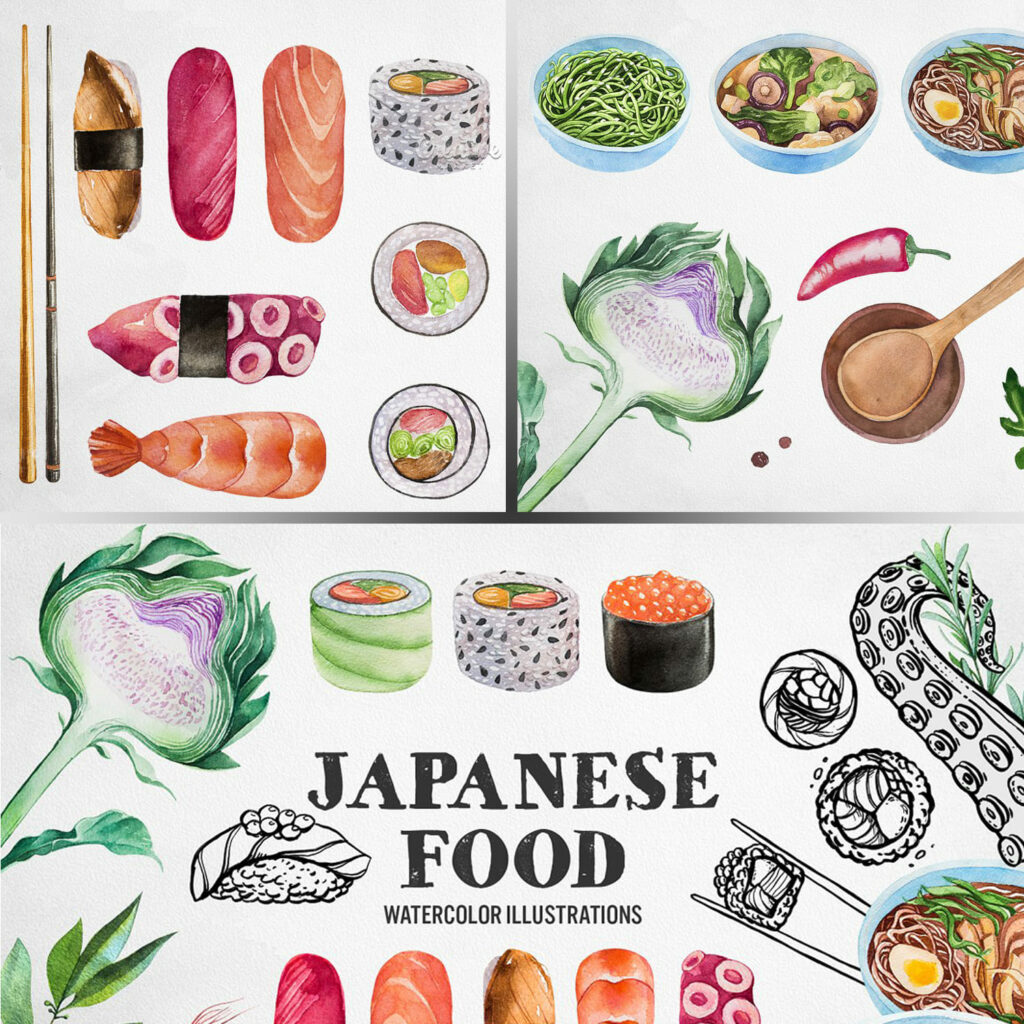 Japanese Food. Watercolor and Ink – MasterBundles